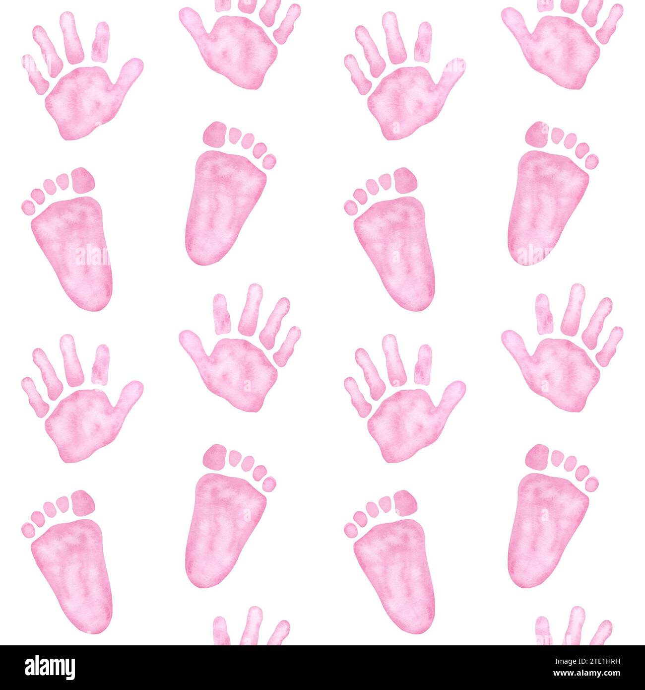 Seamless pattern little pink palm, handprint, footprint. Baby shower ...