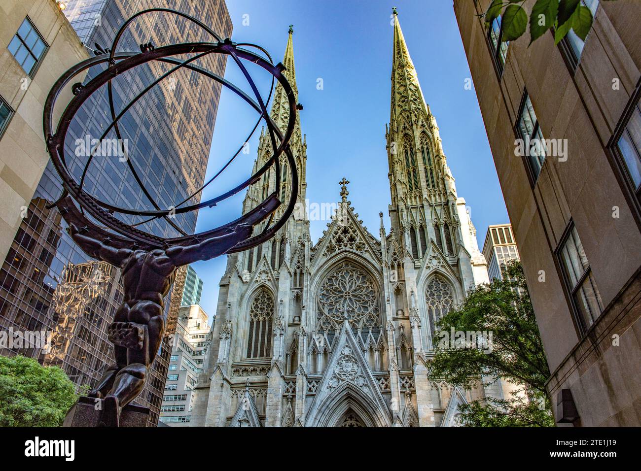 New York, USA; May 31, 2023: The famous giant Atlas holding the planet ...