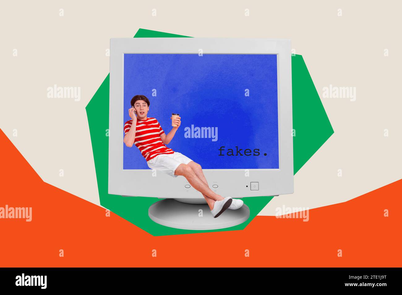 Creative collage picture illustration surprised shocked amazed young ...