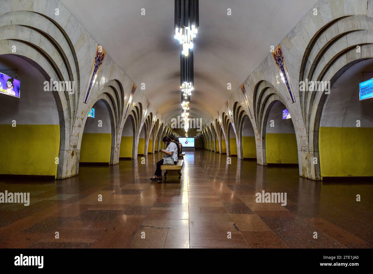Arched interior of the Yeritasardakan Metro Station, Yerevan Metro, Armenia, Jul 2023 Stock ...