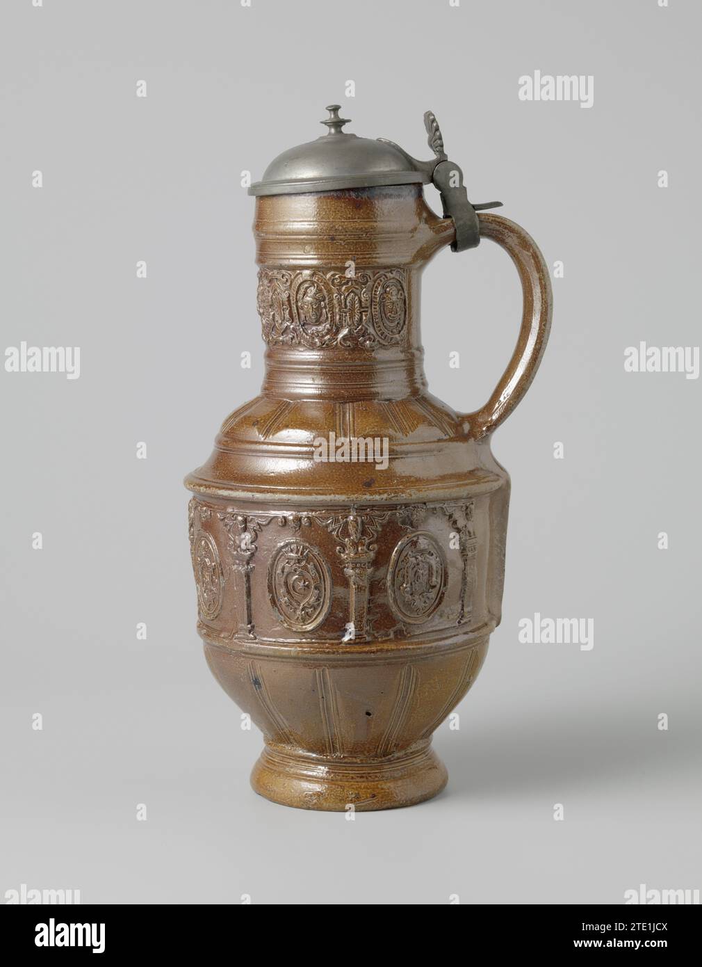 Jug with coats of arms and masks in medallions, Jan Emens Mennicken, c. 1570 - c. 1600 Jug of ...