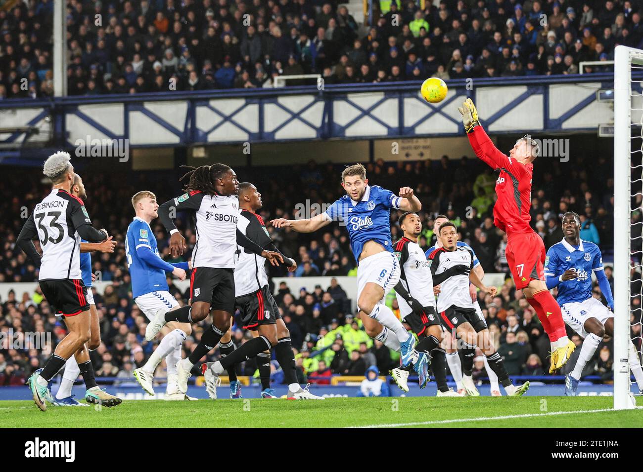 Liverpool, UK. 19th Dec, 2023. Fulham Goalkeeper Bernd Leno gathers an ...