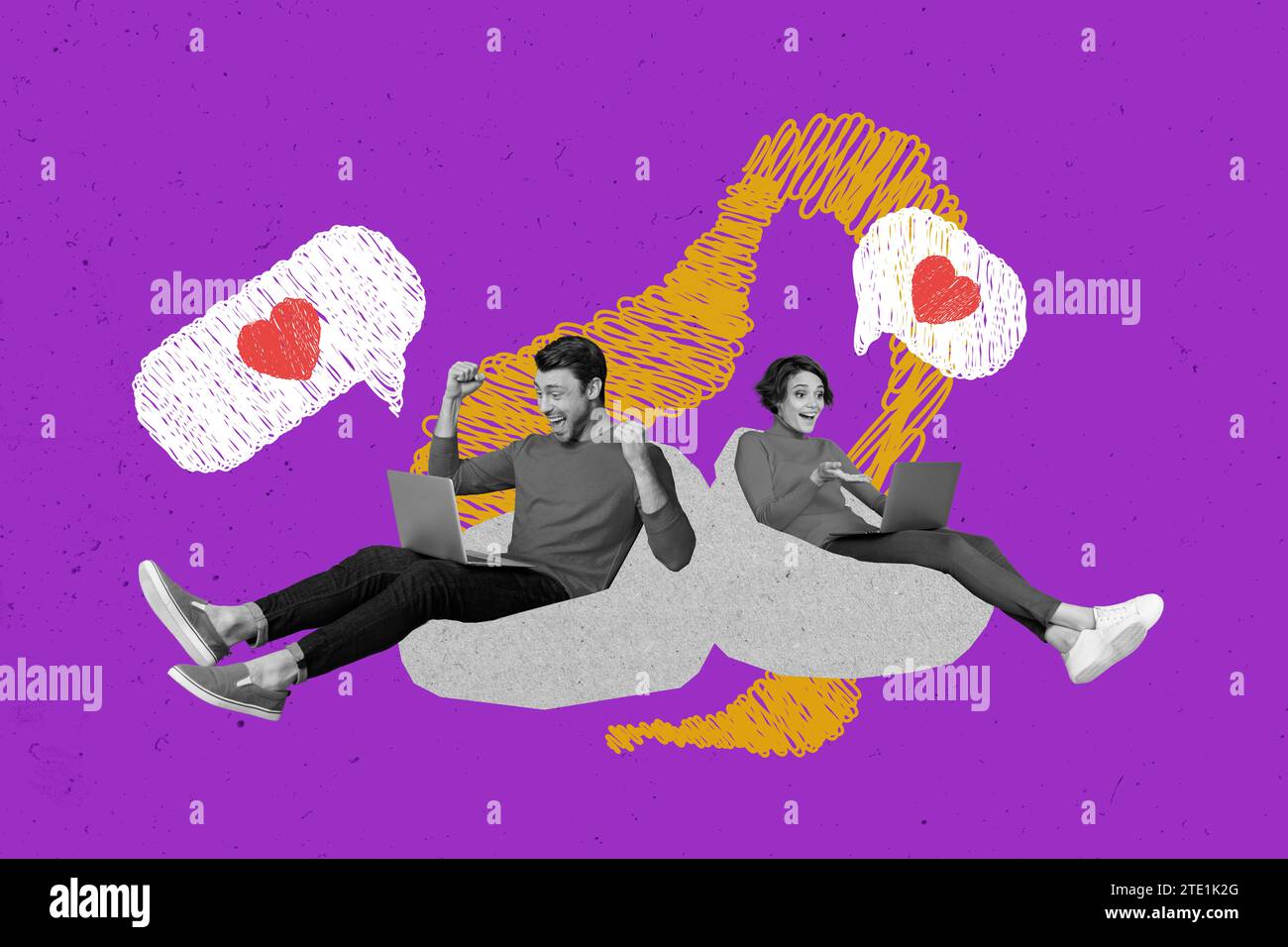 Photo collage of young boyfriend celebrating his match in dating app ...