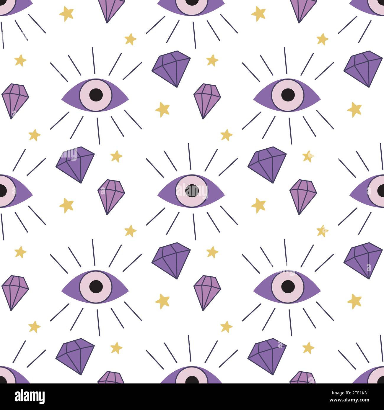 Magic eyes and crystals seamless pattern. Boho crystals background ...