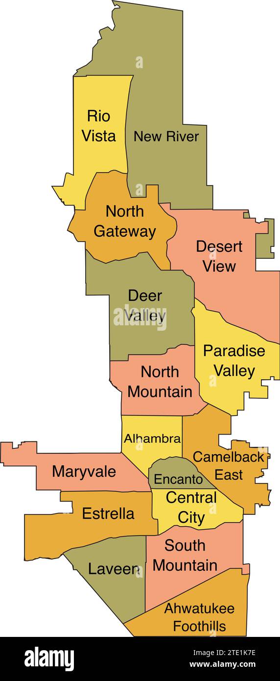 Pastel tagged urban villages map of the city of PHOENIX, ARIZONA Stock ...