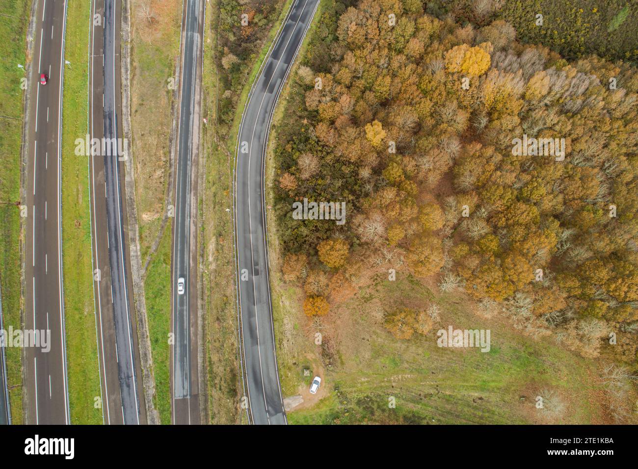 aerial top view of three parallel roads, ground transportation concept ...