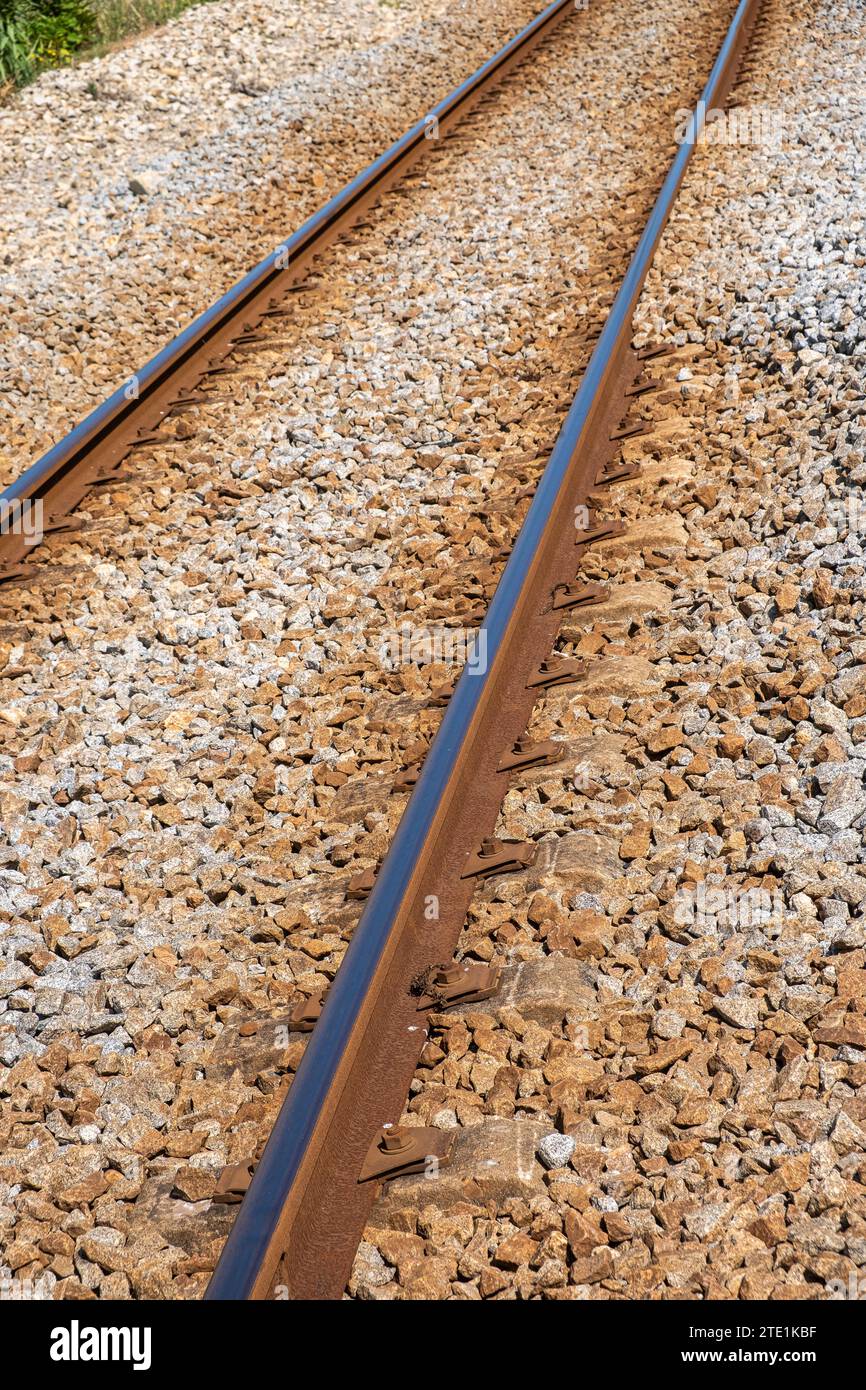 close up view of a railroad track Stock Photo - Alamy