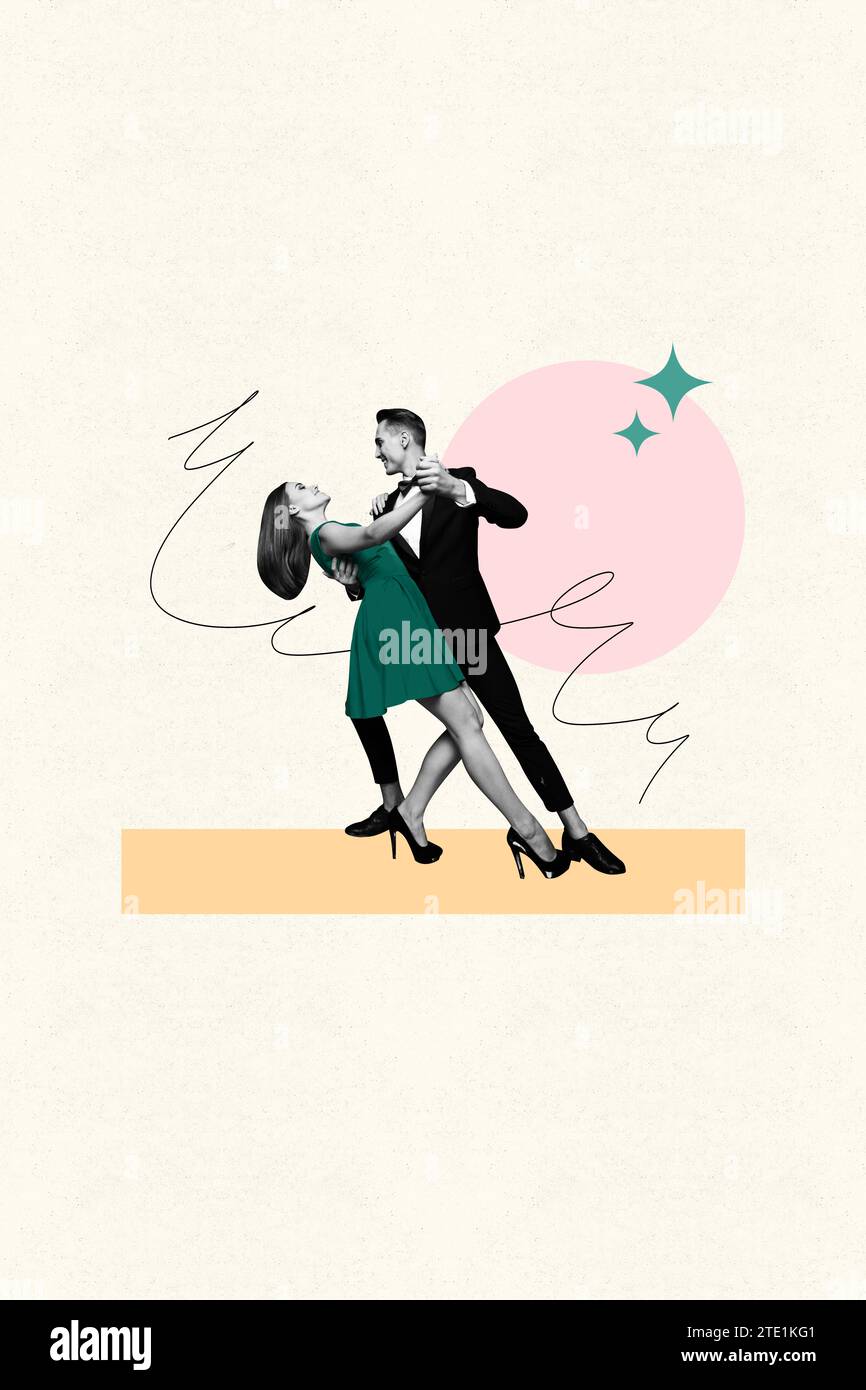 Vertical creative collage poster dancing couple partners young man ...