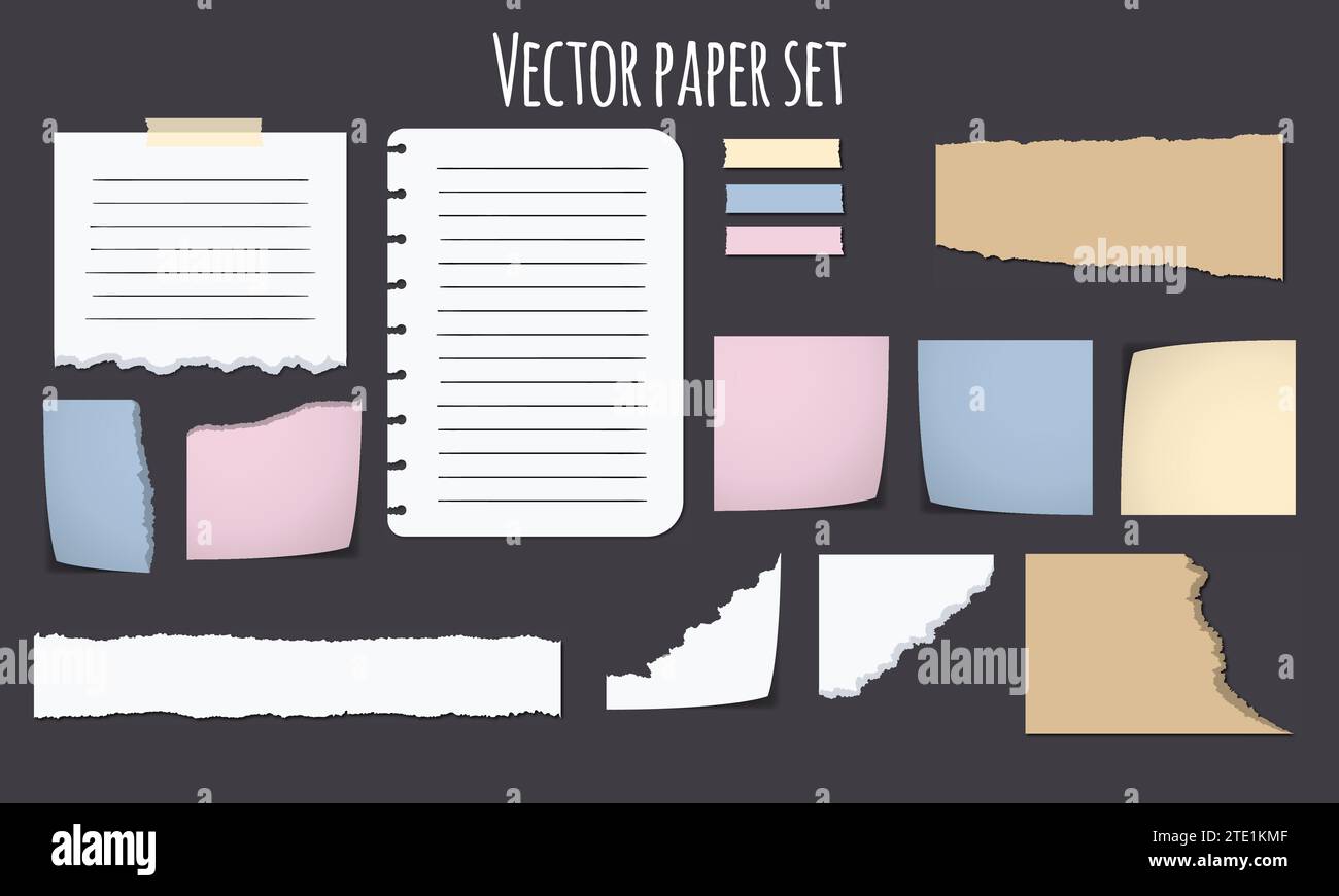 Vector set of paper notes, stickers and sticky sheets. To-do list, torn ...