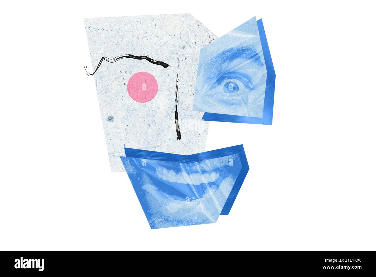 Collage creative poster blue retro filter face crazy mask funny eye ...