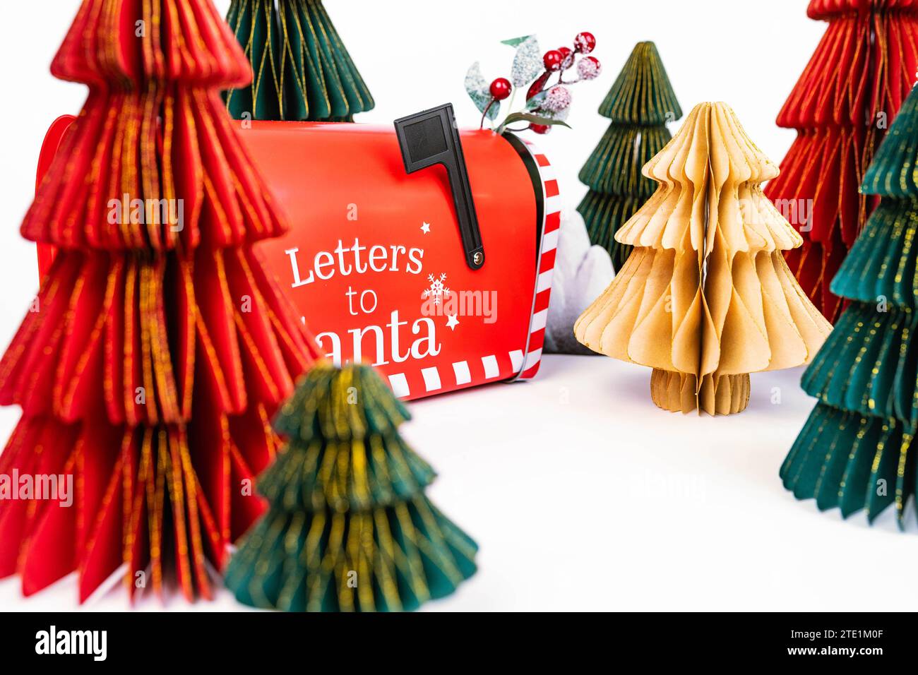 New Year's background for a product or card. Colored Christmas trees ...