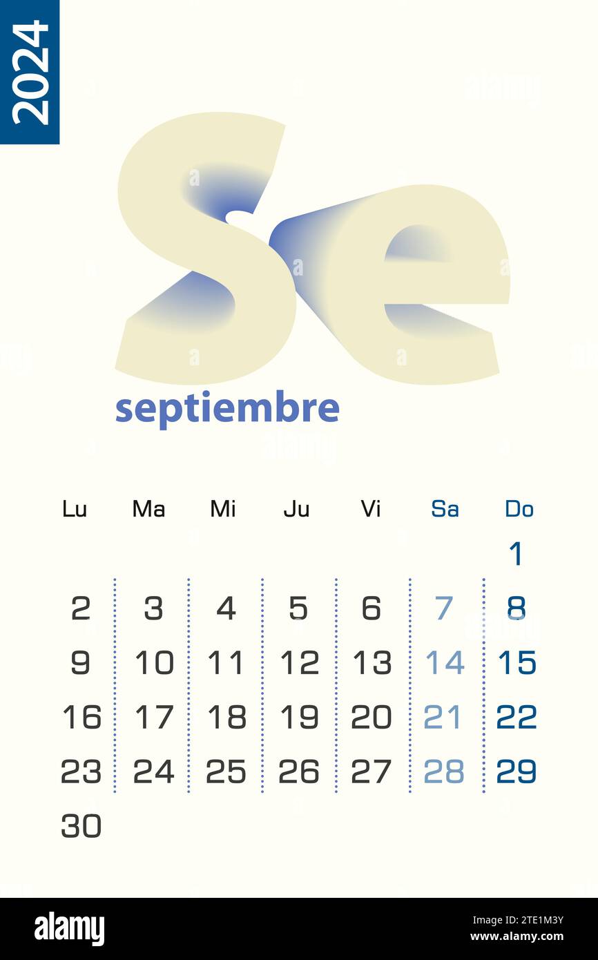 Minimalist calendar template for September 2024, vector calendar in ...