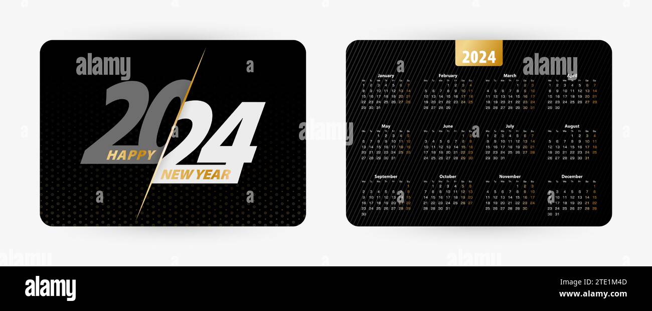 Black horizontal pocket calendar 2024, week starts on Monday. Vector ...