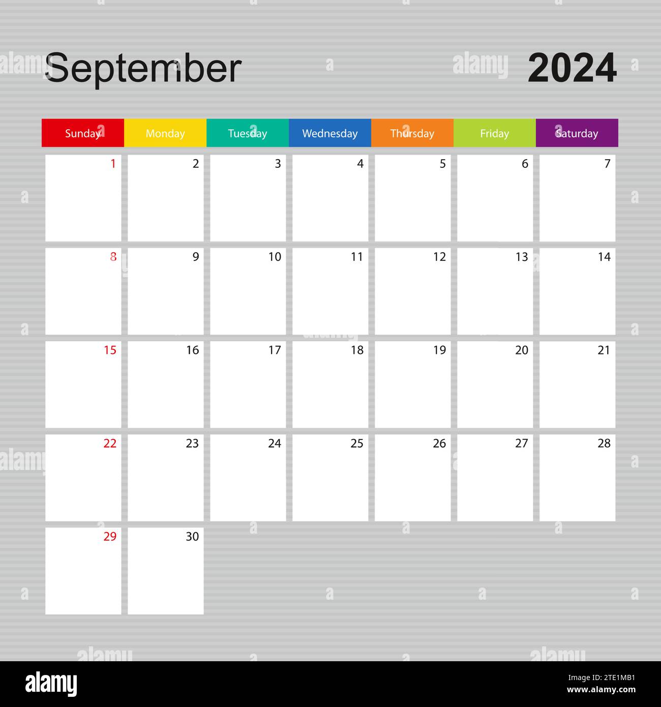 Calendar page for September 2024, wall planner with colorful design ...
