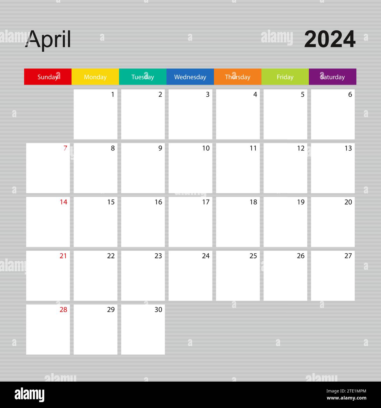 Calendar page for April 2024, wall planner with colorful design. Week ...