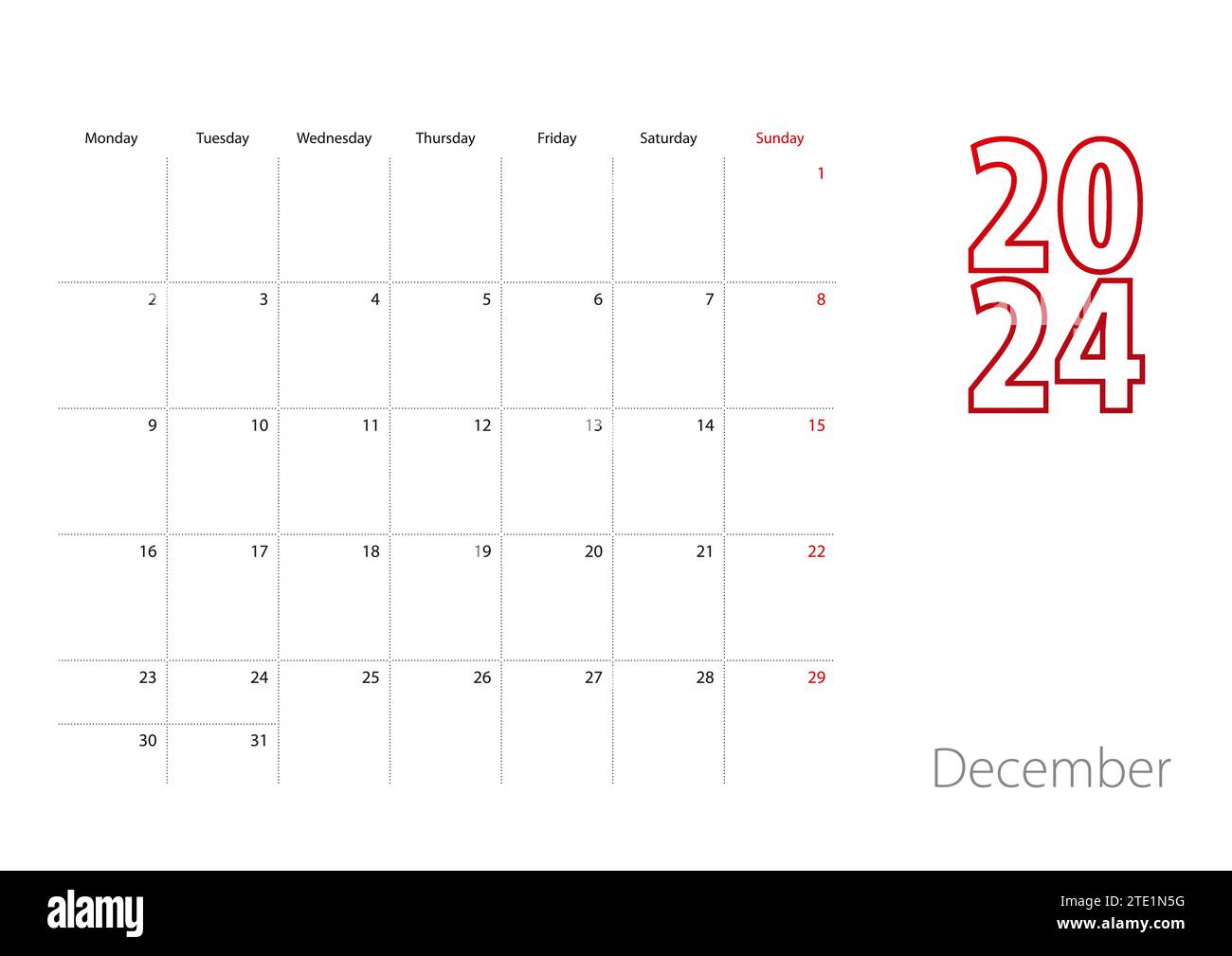 Calendar for December 2024 in modern design, planner template. Vector ...