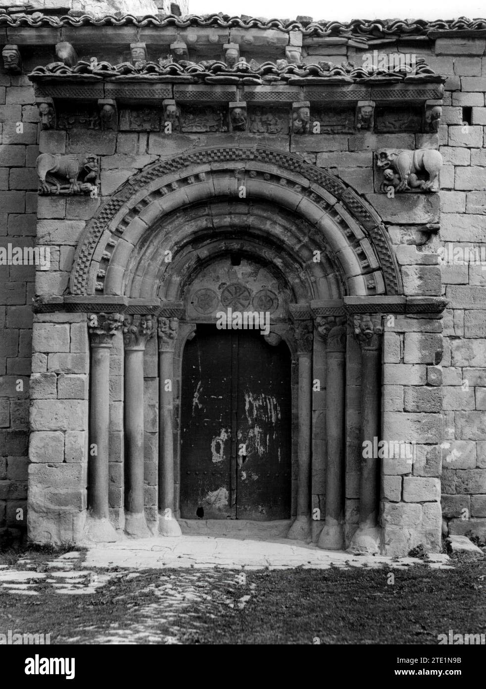 12/31/1959. Romanesque style door of the Artaiz church (Navarra ...