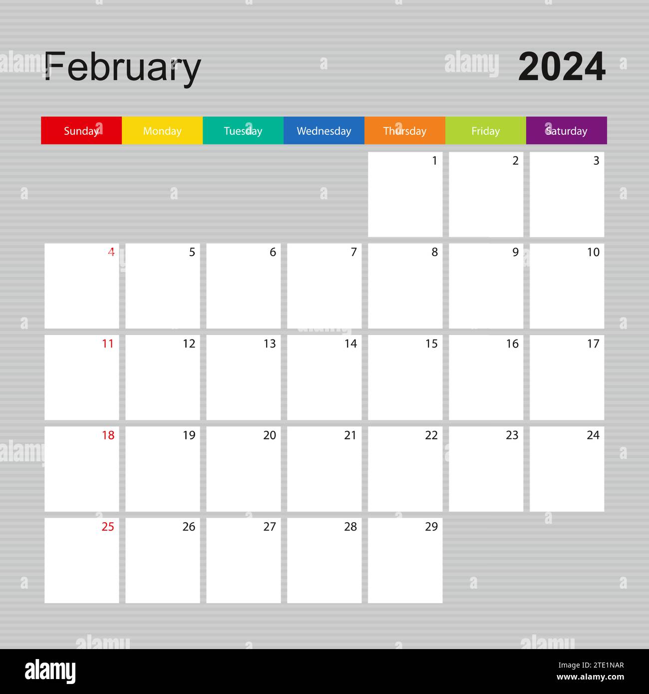 Calendar page for February 2024, wall planner with colorful design ...