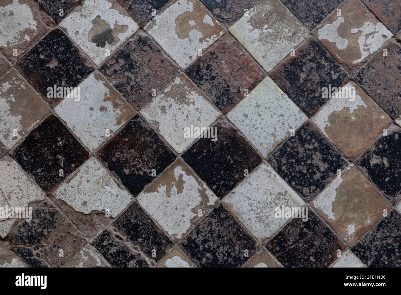High-angle view of a mosaic of a vintage, diamond pattern layout of ...