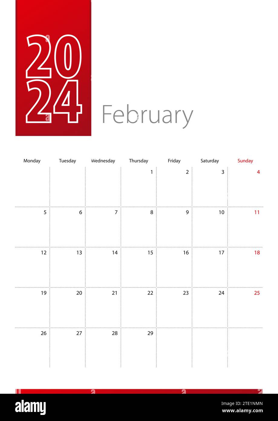 February 2024 calendar design. Week starts on Monday. Vertical 2024 ...
