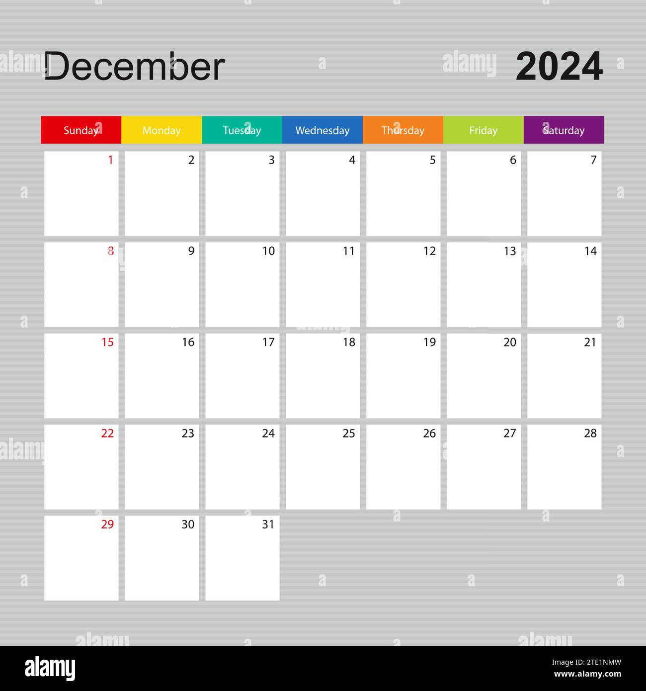 Calendar page for December 2024, wall planner with colorful design ...