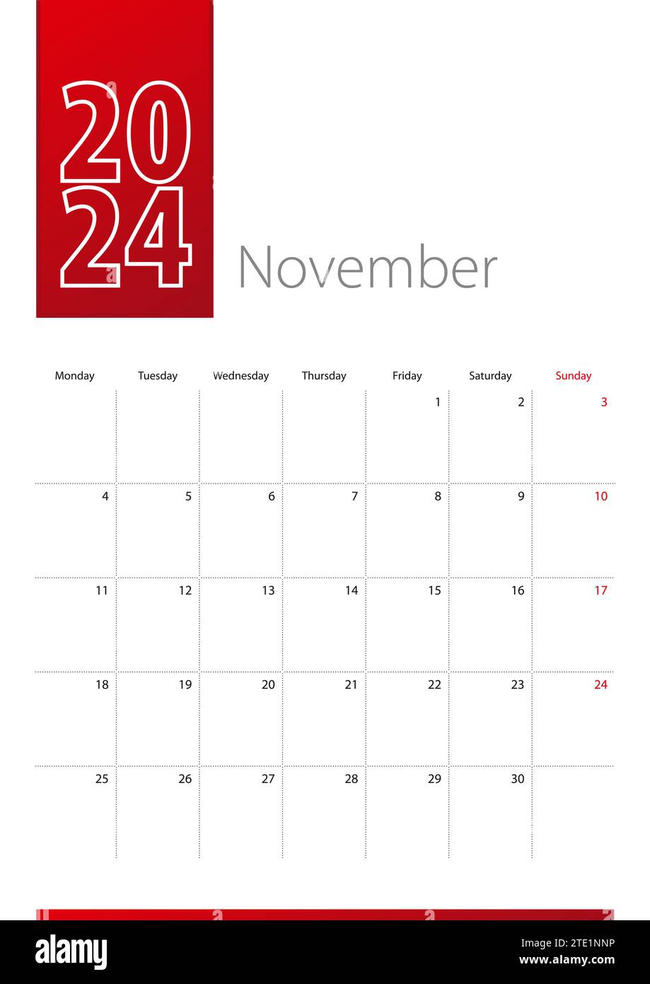 November 2024 calendar design. Week starts on Monday. Vertical 2024 ...