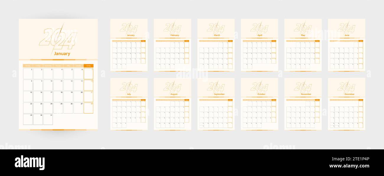 Modern vector vertical calendar for the year 2024, planner in English ...