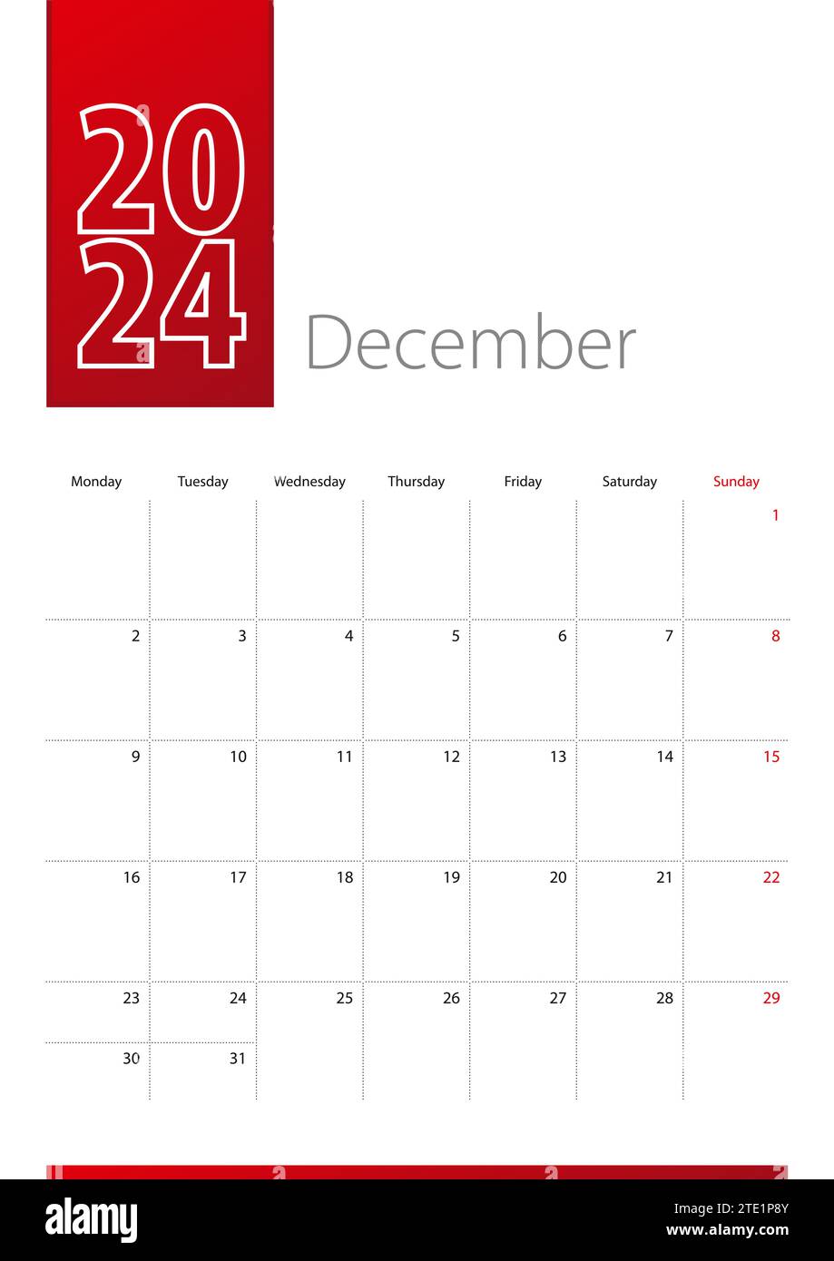 December 2024 calendar design. Week starts on Monday. Vertical 2024 ...