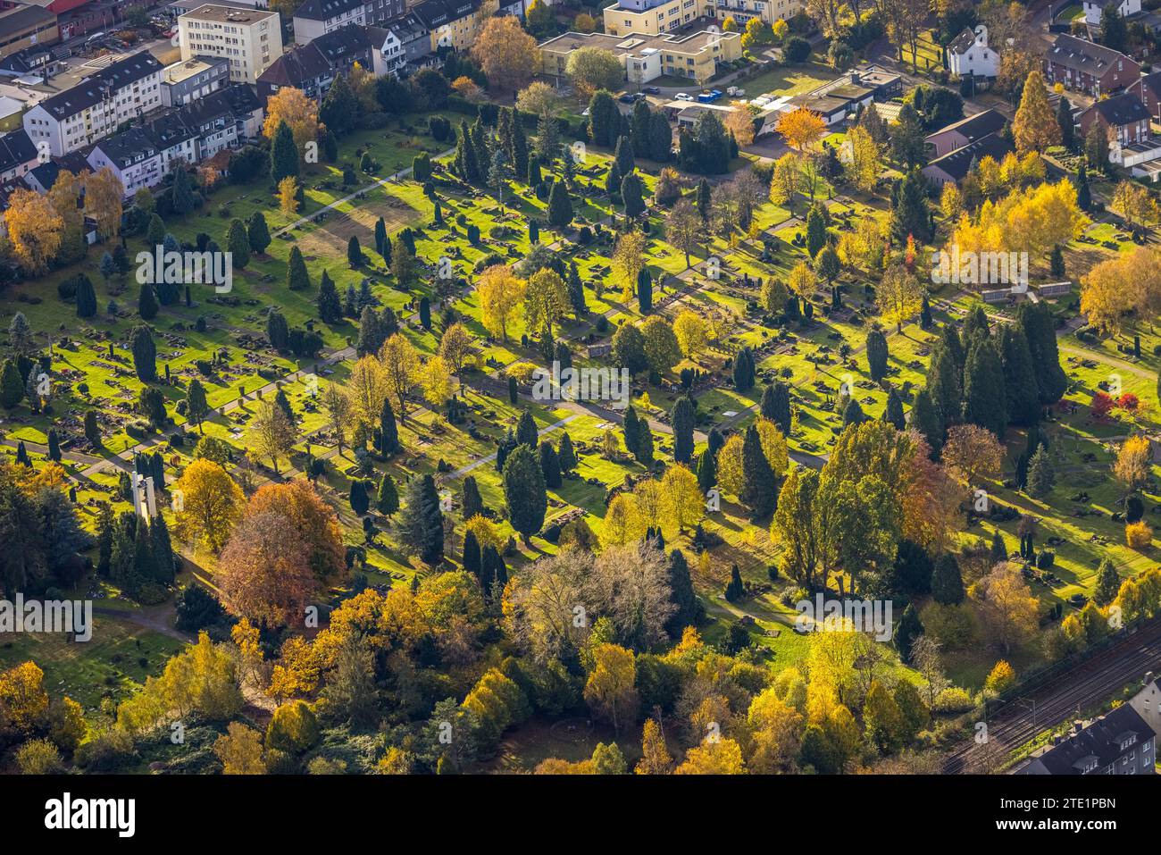 Aerial view, Protestant cemetery burial ground and urn graves ...