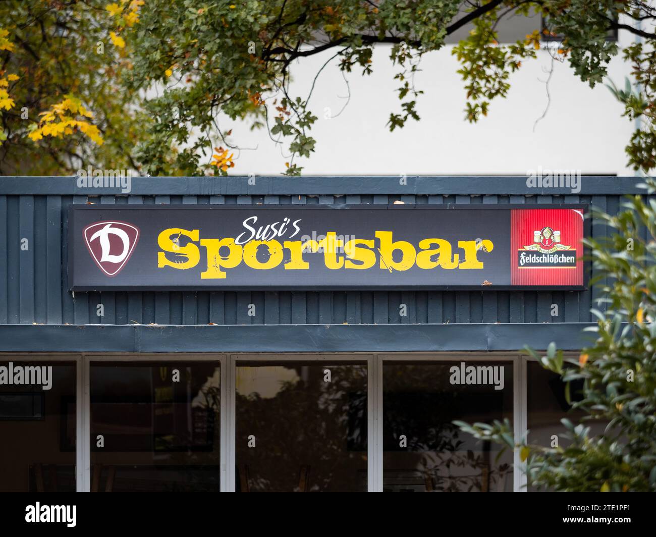 Susi's Sportsbar pub logo sign on the building exterior. The bar is ...