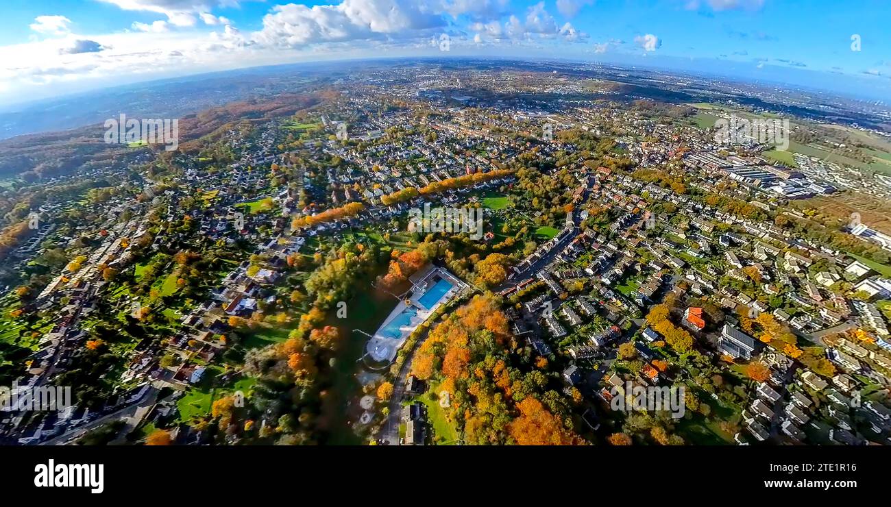 Aerial view, view to the city center over the residential area district ...