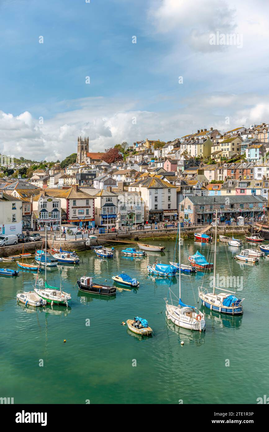 View over Brixham, a small coastal town at the Torbay coast, England ...