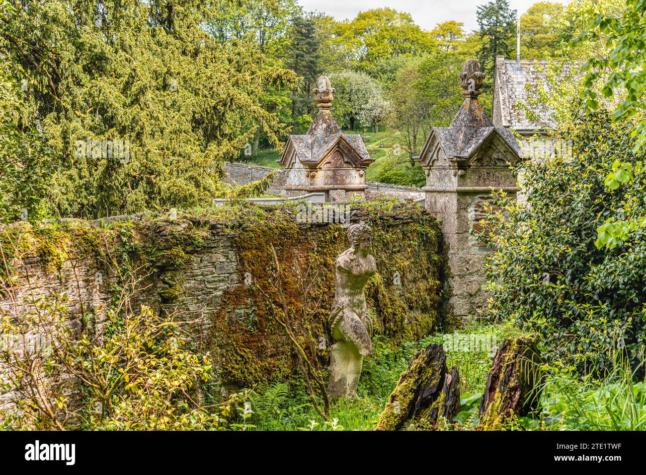 Ancient statues at the backyard of Buckland Abbey and Gardens ...