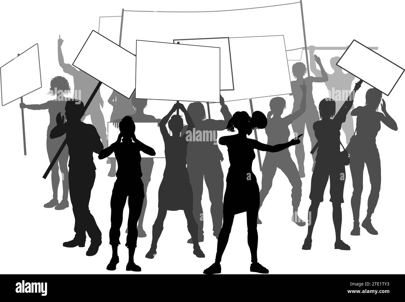 Silhouette Demonstrator Crowd Protest Rally Strike Stock Vector Image ...