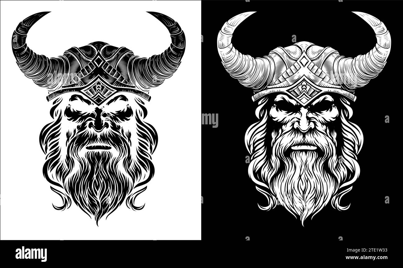 Viking Warrior Man Strong Mascot Face in Helmet Stock Vector Image ...