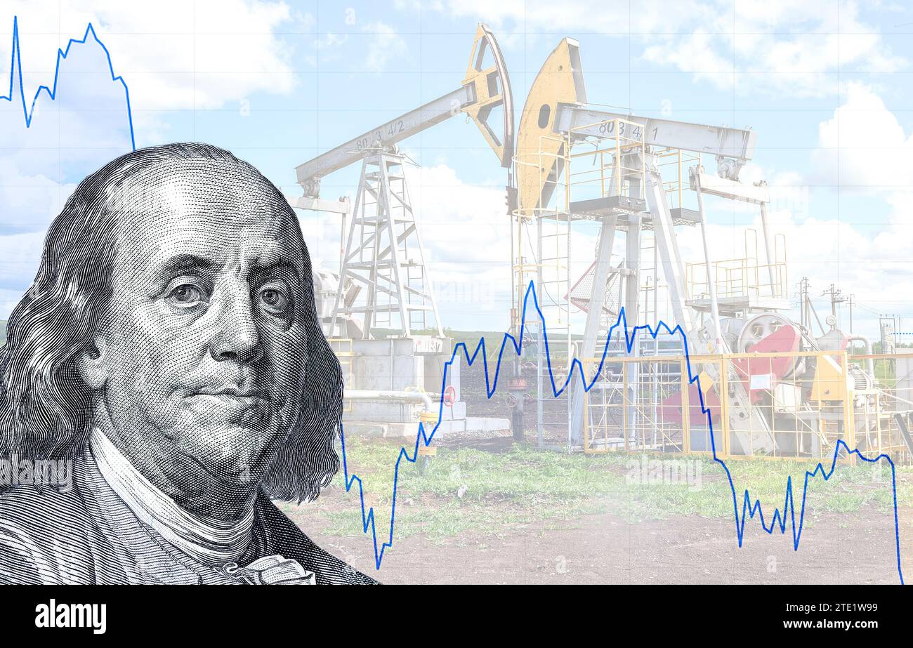 Benjamin Franklin portrait from american dollars against the graph rate ...