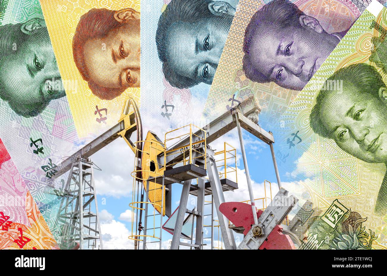 Oil pump jack fracking crude extraction machine and money background ...