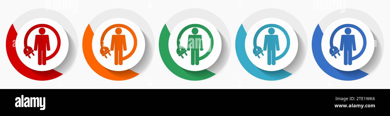 Android charging wire, humanoid robot vector icon set, flat icons for ...