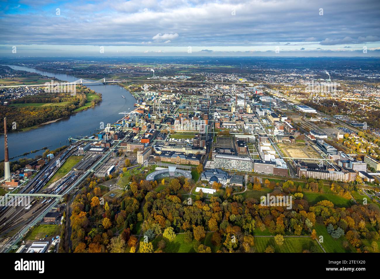 Aerial view, Chempark Leverkusen Chemical Park (former Bayer plant) on ...