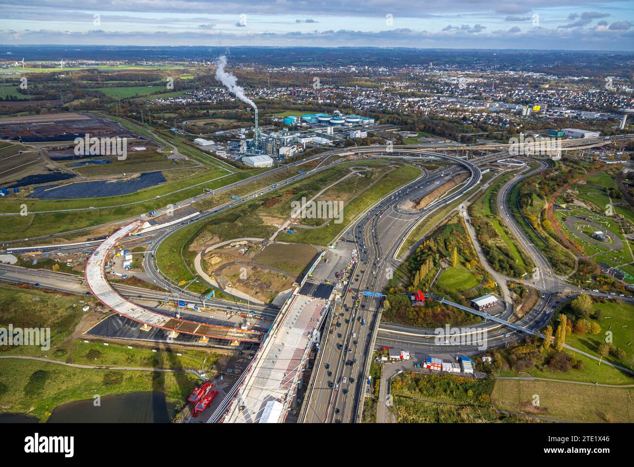 Aerial view, construction site freeway junction of freeway A1 and ...