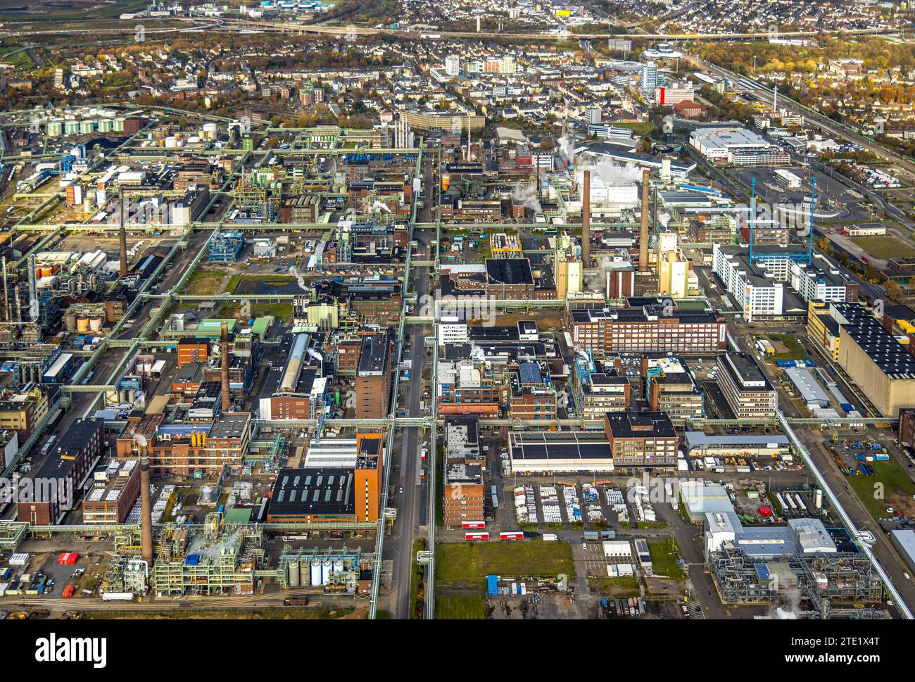 Aerial view, Chempark Leverkusen Chemical Park (formerly Bayerwerk) industrial plant, Wiesdorf ...