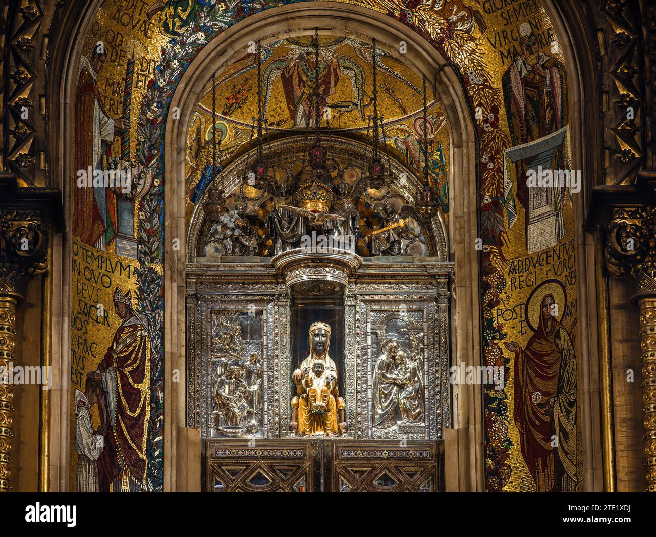 Montserrat, Spain - October 8, 2023: Altar of pilgrimage church with ...