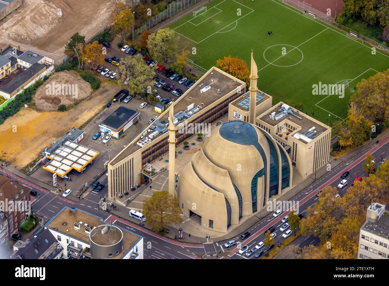Aerial view, Ditib Central Mosque Cologne with modern building design ...