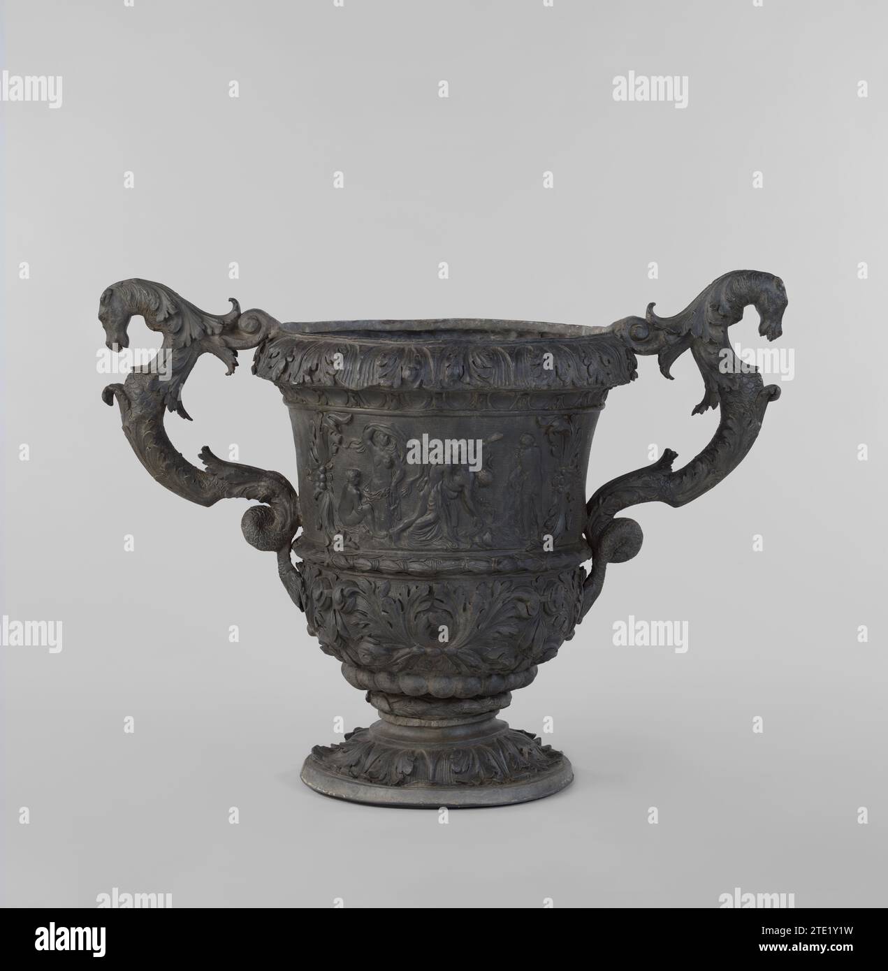 Flowerpot with representation of Bacchus, Silenus and three Bacchantes ...