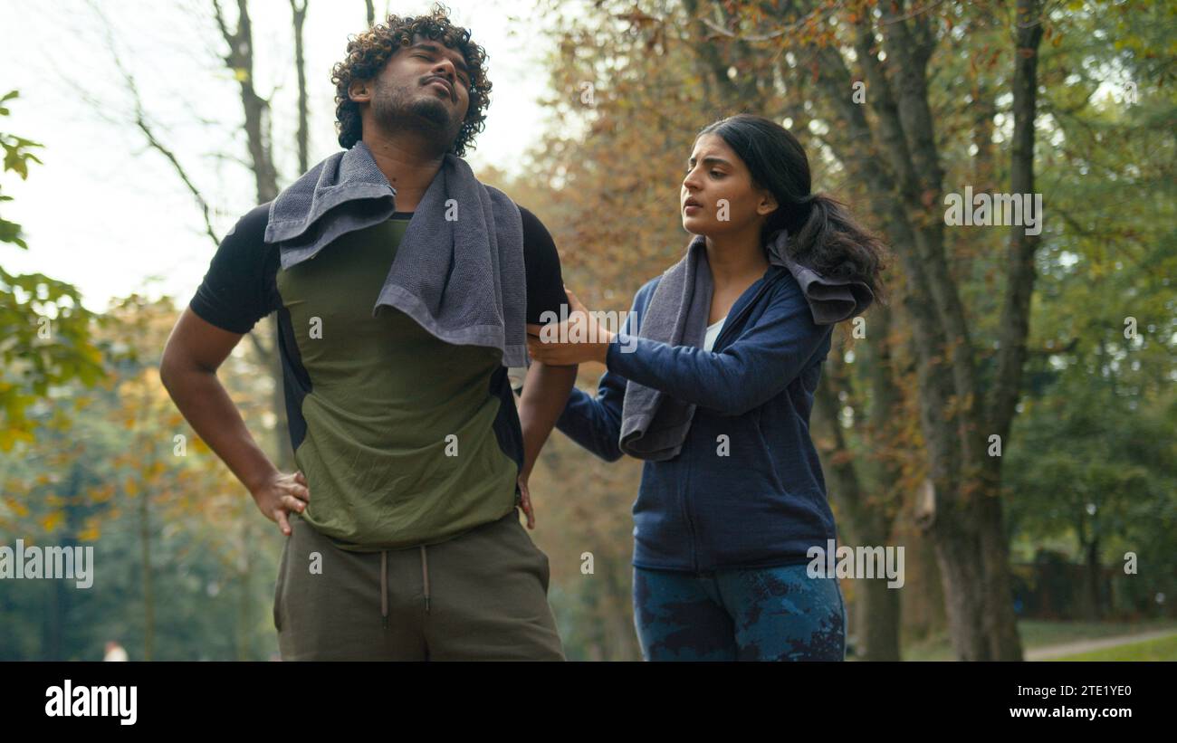 Arabian suffering unwell tired runner man guy feel leg knee pain ...