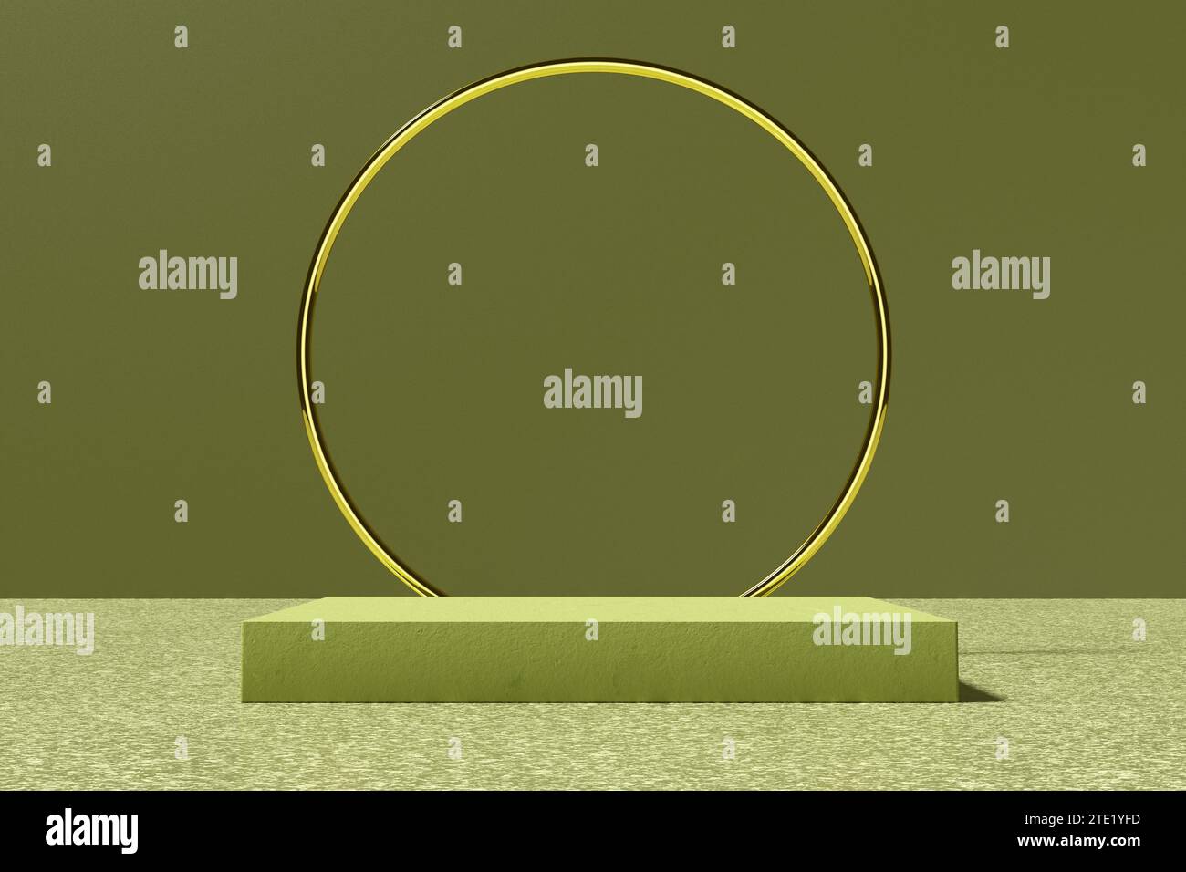 Green rectangle podium or platform with golden circle and green wall ...