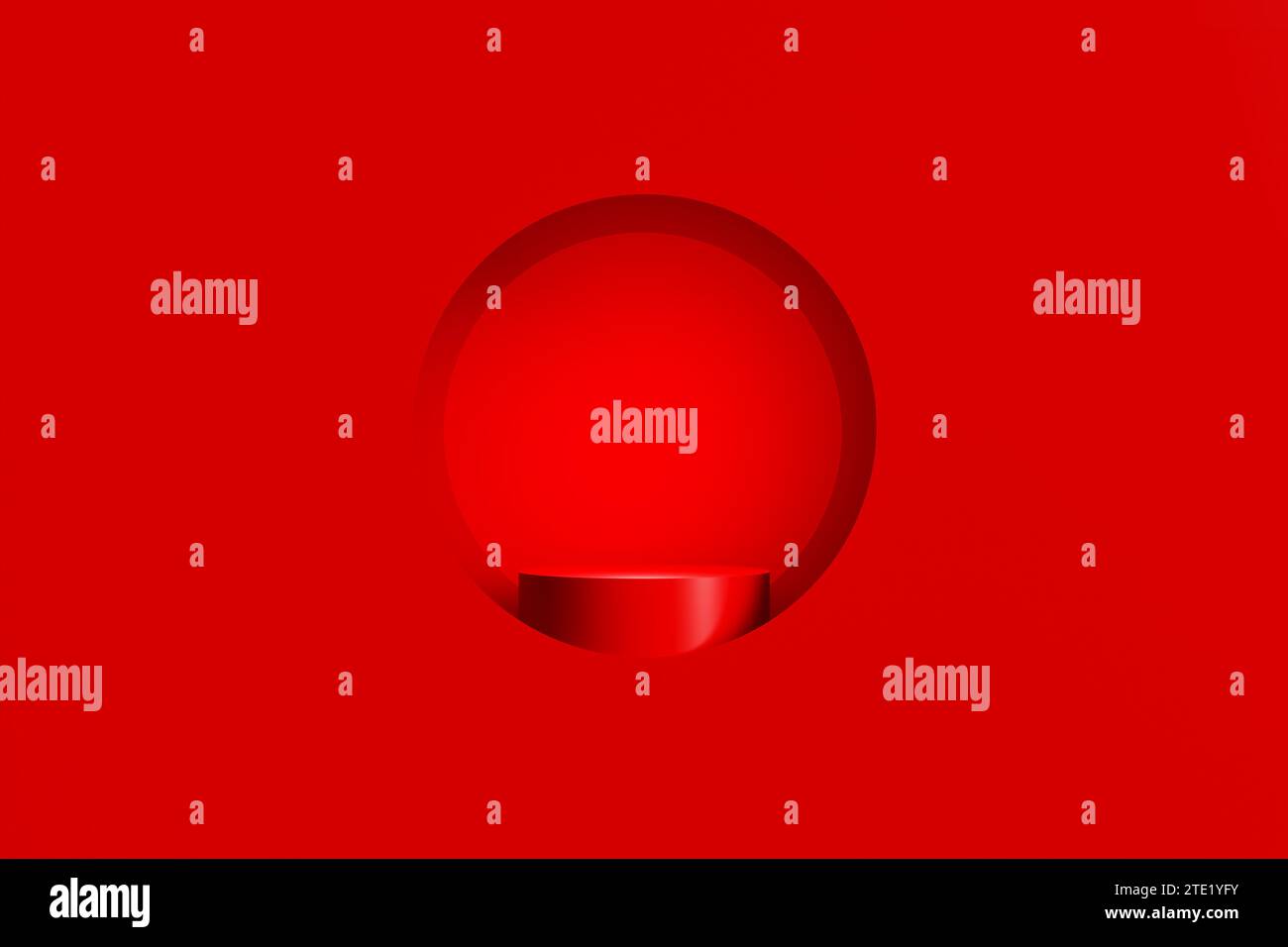 Futuristic red platform or podium in a round circle hole on the red ...
