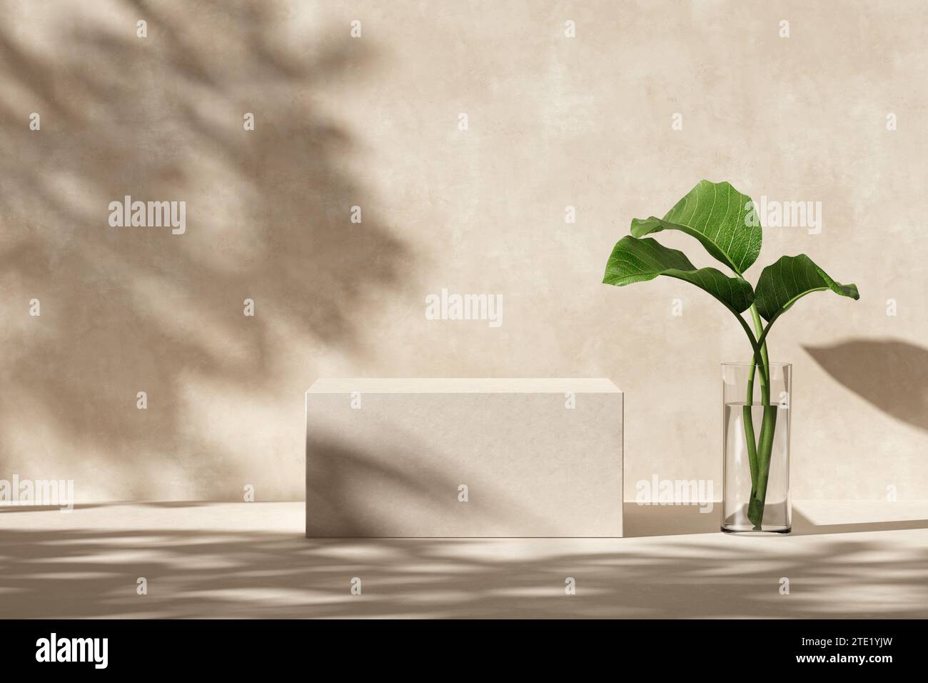 Beige marble rectangle or cube shaped podium or platform mockup for ...