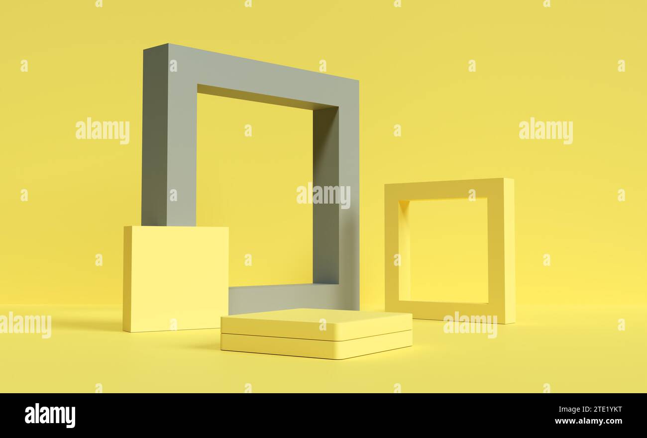 Abstract minimal scene with square shaped geometric forms on yellow ...