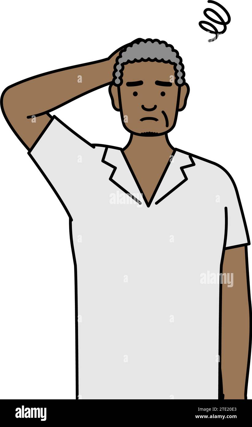 African senior man scratching his head in distress, Vector Illustration ...